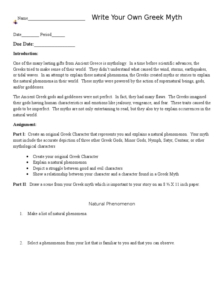 Write Your Own Greek Myth | PDF | Greek Mythology | God
