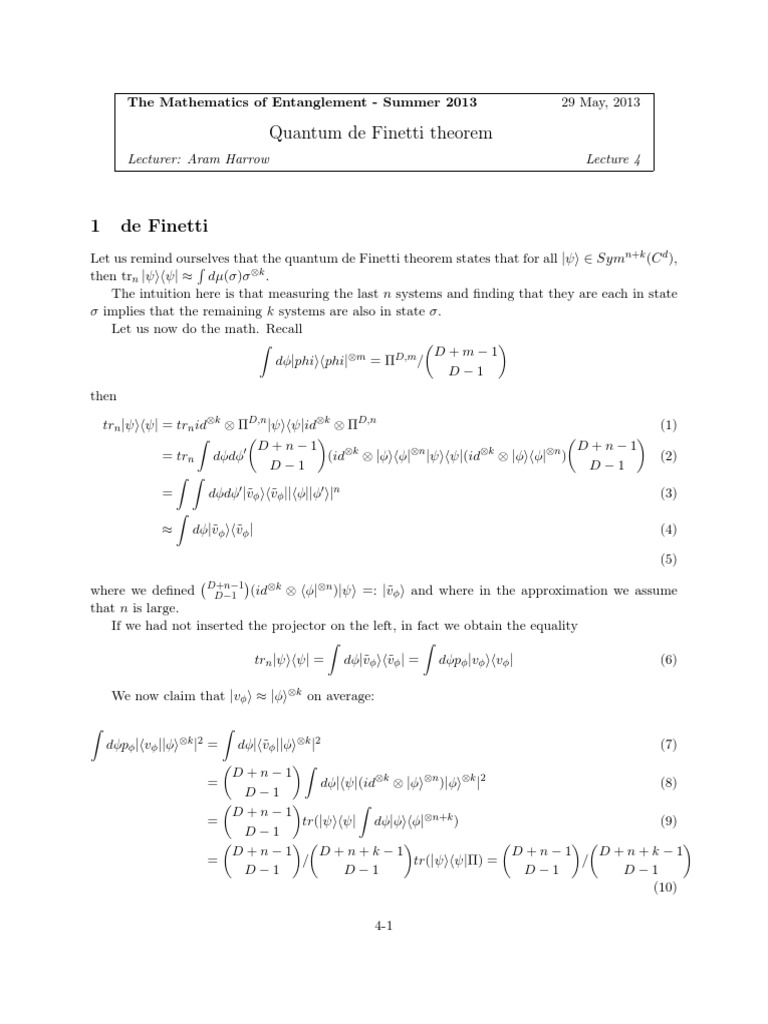 Quantum de Finetti Theorem: N+K D N K | Download Free PDF | Solid State ...