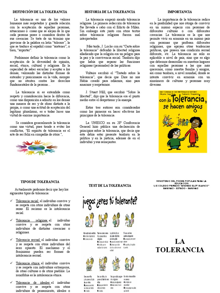 Triptico Junior Tolerancia | PDF | Tolerancia | Movimientos filosóficos