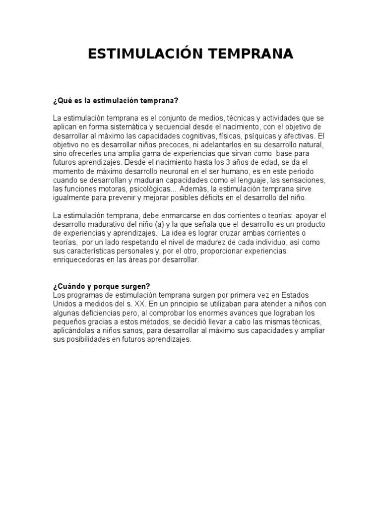 Estimulaci N Temprana Marco Teorico | PDF | Términos anatómicos de ubicación | Neuroplasticidad