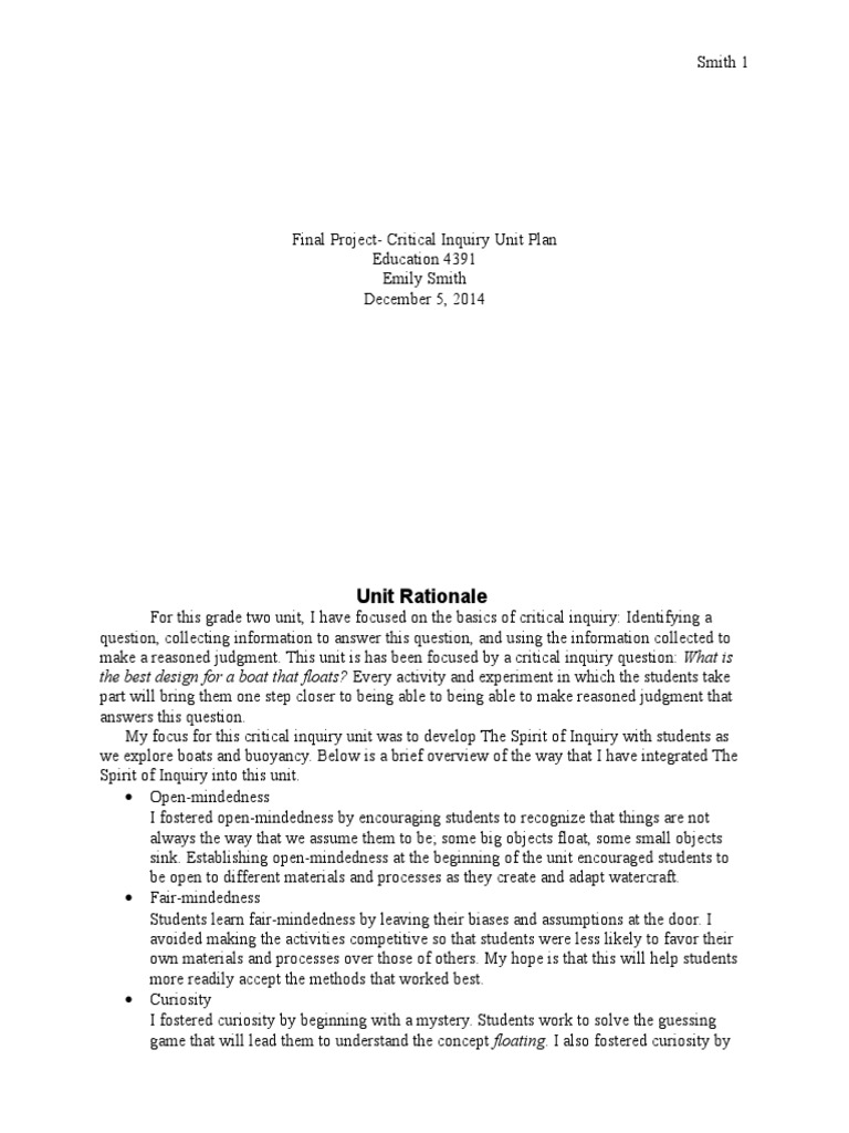 Grade 2 Critical Inquiry: Boat Design Unit | PDF | Buoyancy | Experiment