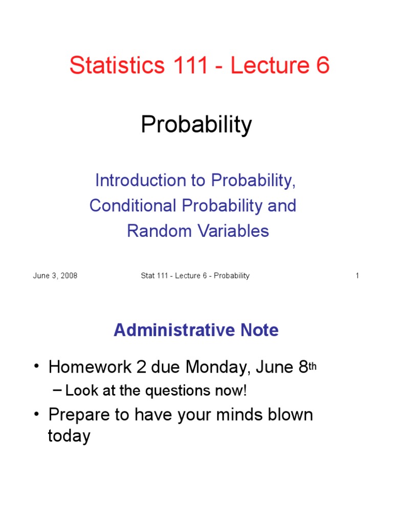 Statistics 111 - Lecture 6: Probability | PDF | Probability ...