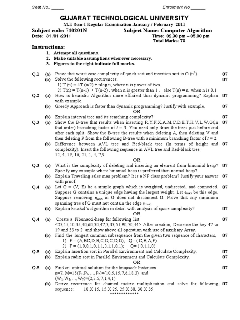 Computer Algorithms Exam Paper 2011 | PDF | Teaching Methods ...