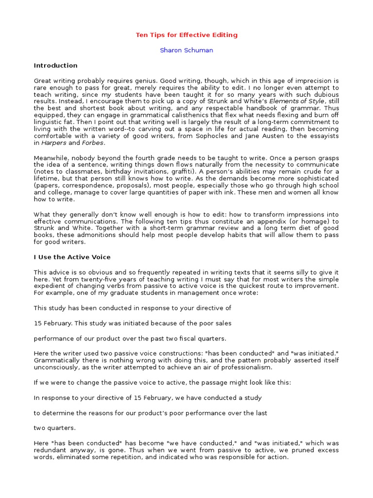 Ten Tips For Effective Editing | PDF | Preposition And Postposition | Verb