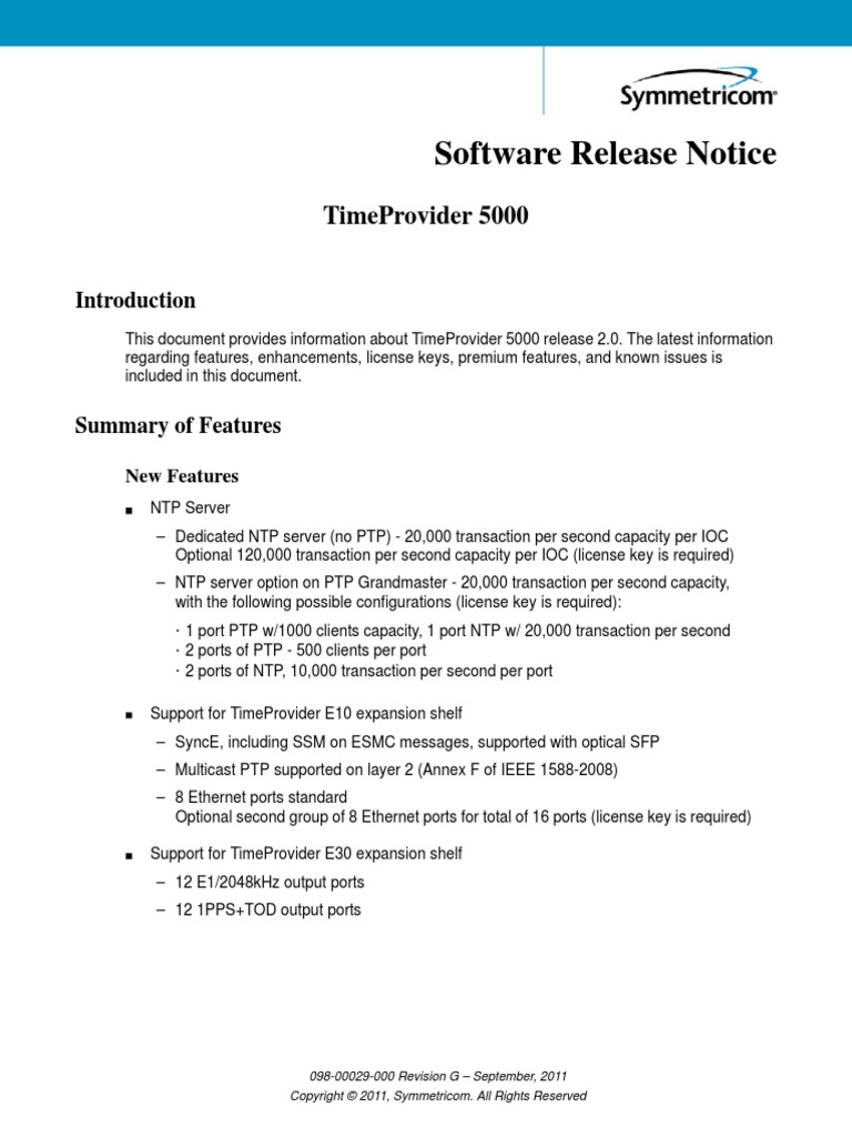 Software Release Notice: Timeprovider 5000 | PDF | File Transfer Protocol | Internet Architecture
