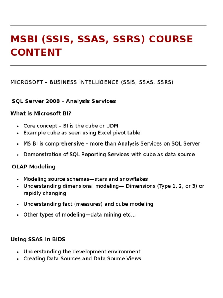 Msbi (Ssis, Ssas, SSRS) Online Training | PDF | Microsoft Sql Server ...