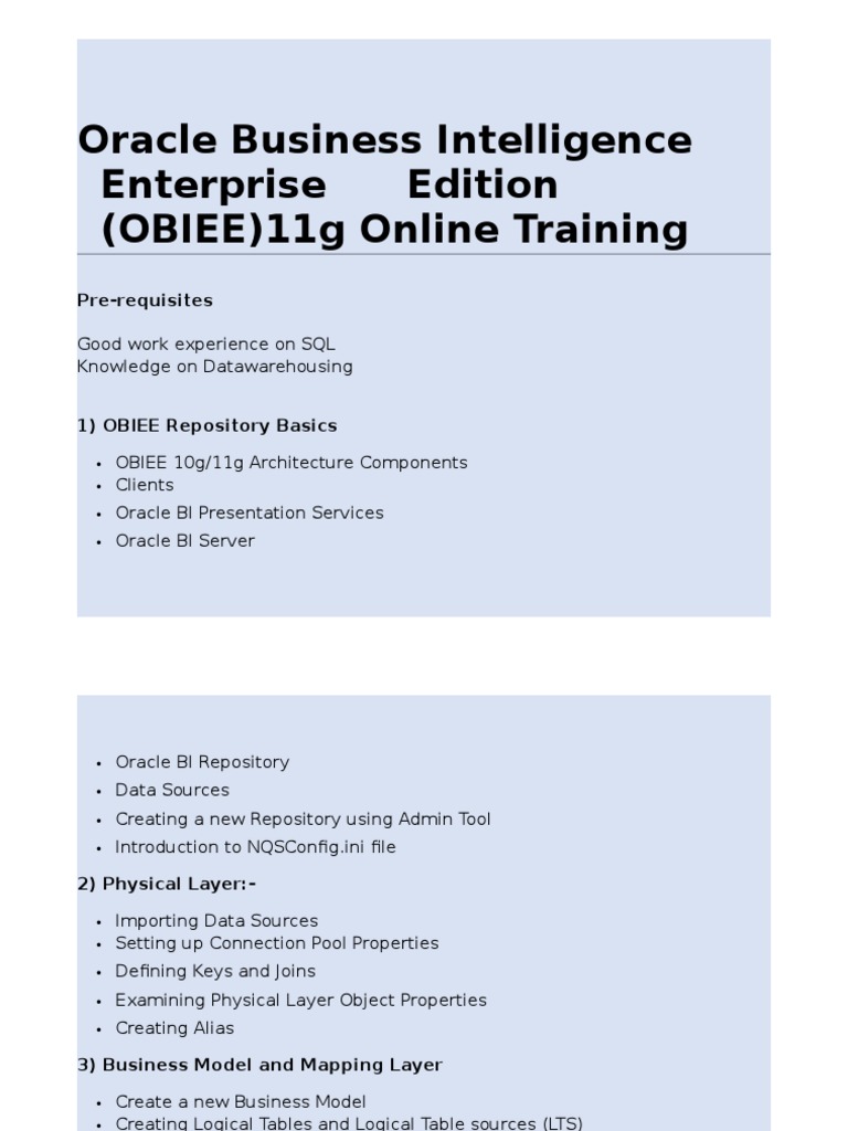Oracle Business Intelligence Enterprise Edition (OBIEE) 11g Online Training | PDF | Oracle ...