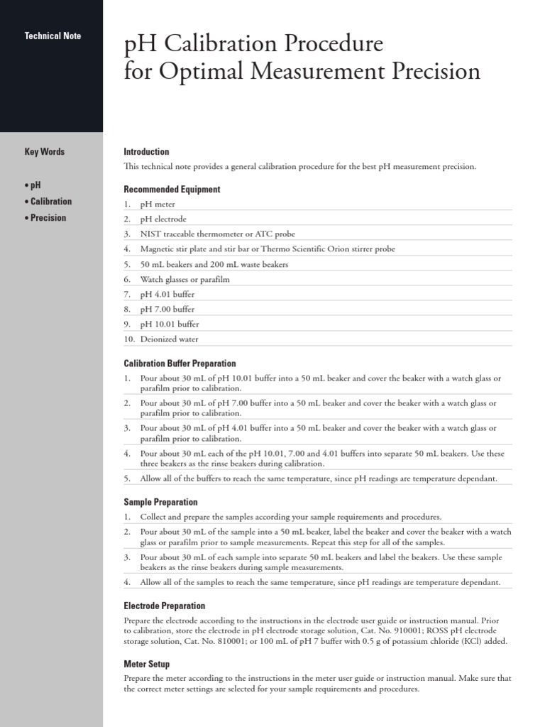 Method PH Calibration Procedure Optimal Measurement Precision | Ph ...