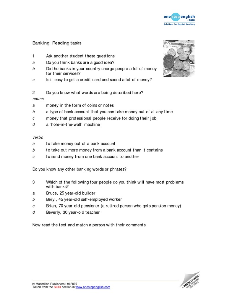 Banking Tasks Elementary - LWed | PDF | Finance & Money Management ...