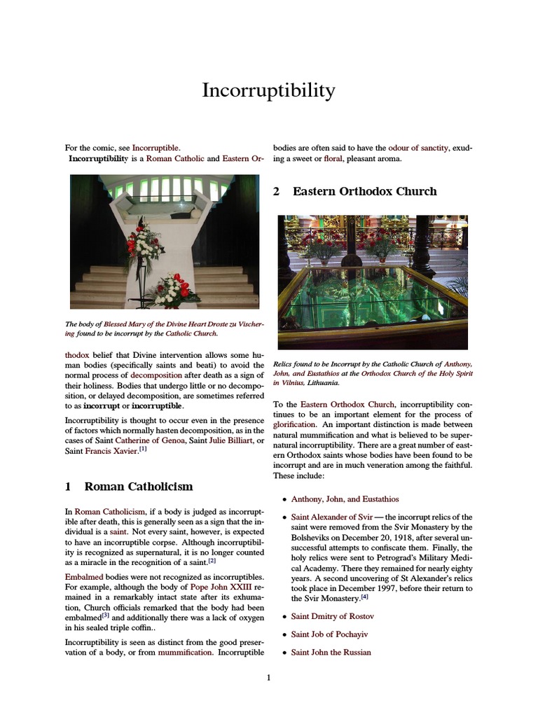 Incorruptibility: 2 Eastern Orthodox Church | PDF | Catholic Church ...