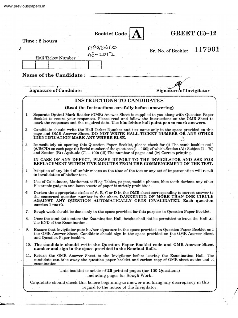 AP Genco AE Previous Year Question Papers | PDF | Technology & Engineering