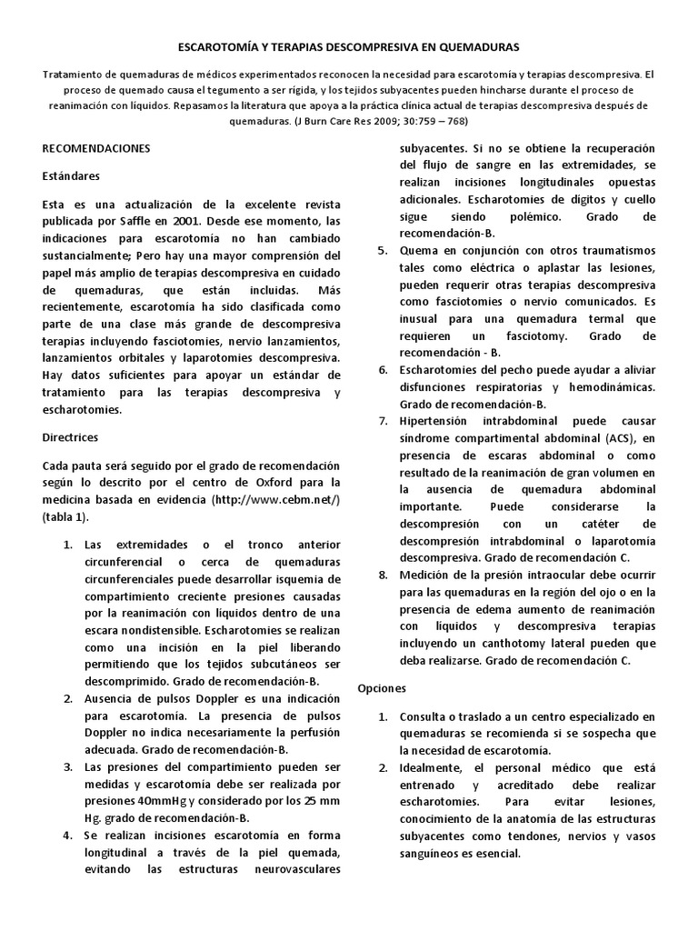 Escarotomía y Terapias Descompresiva en Quemaduras | PDF | Quemar ...