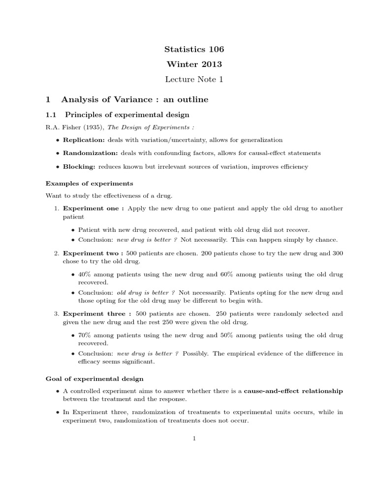 UC Davis Statistics Lecture Note 1 | PDF | Experiment | Analysis Of ...