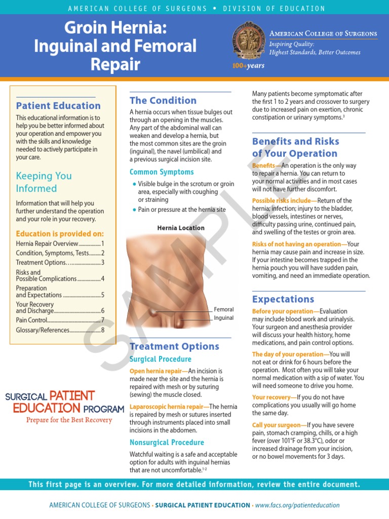 Groin Hernia Repair Patient Guide | PDF | Surgery | Anesthesia