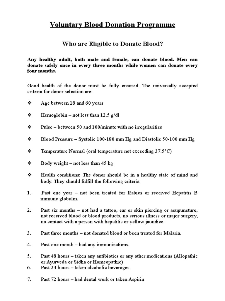 Voluntary Blood Donation Programme: Who are Eligible to Donate Blood ...