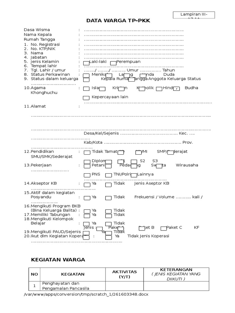 Data Warga TP PKK | PDF