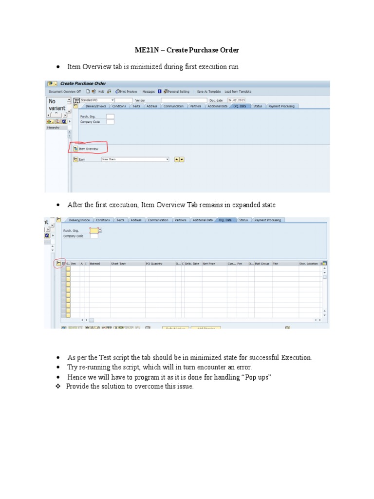 ME21N - Create Purchase Order | PDF