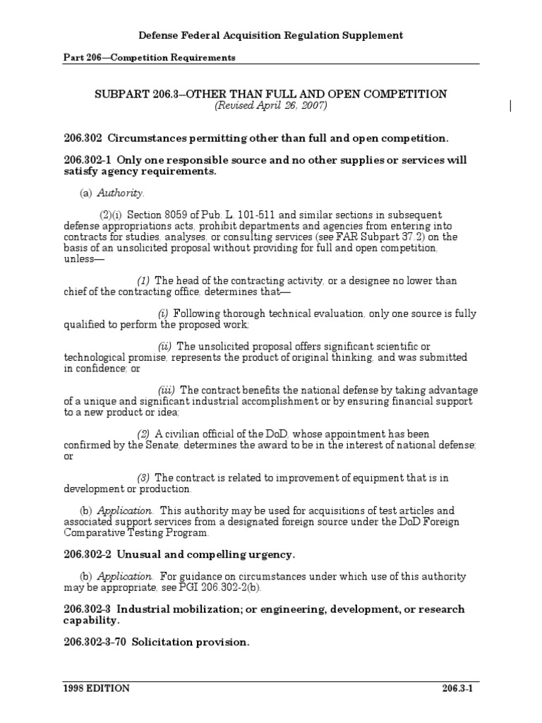 Defense Federal Acquisition Regulation Supplement: Part 206-Competition ...