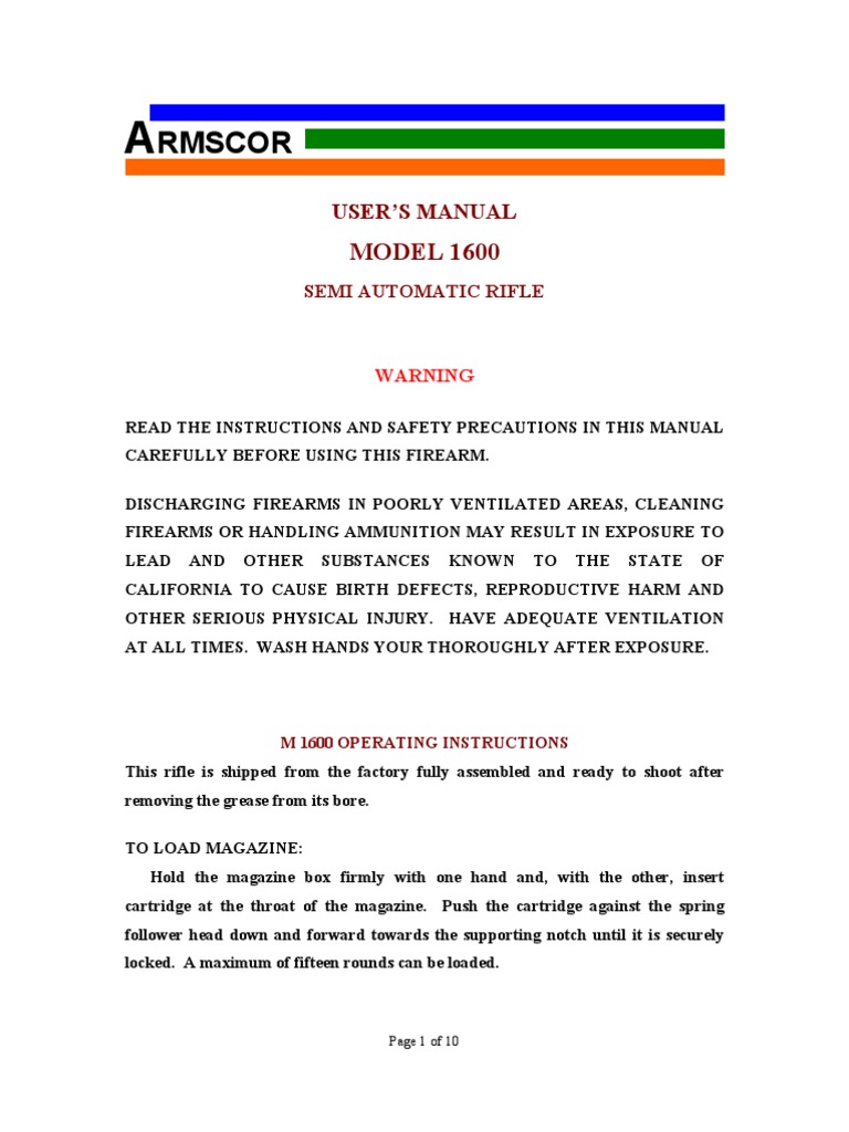 Armscor 1600 | PDF | Magazine (Firearms) | Trigger (Firearms)