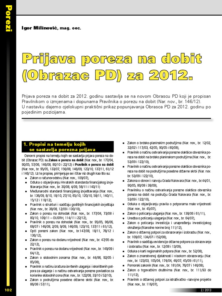 Prijava Poreza Na Dobit | PDF