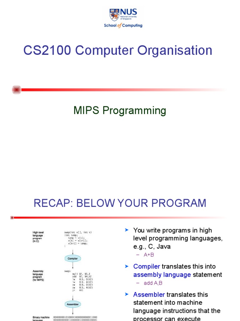 Cs2100 Computer Organisation Mips Programming Pdf Instruction Set
