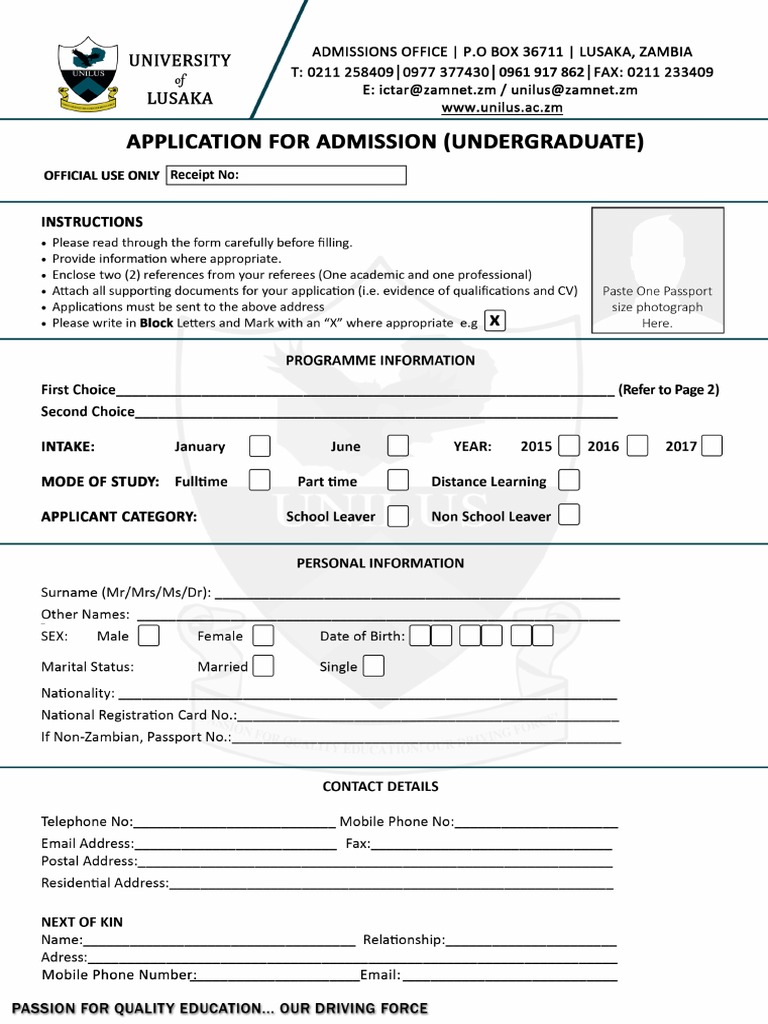 UNILUS Undergraduate Application Form | PDF