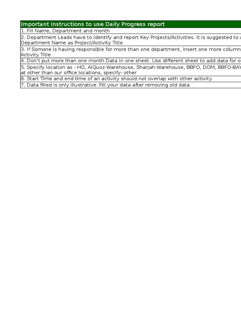 Important Instructions To Use Daily Progress Report | PDF