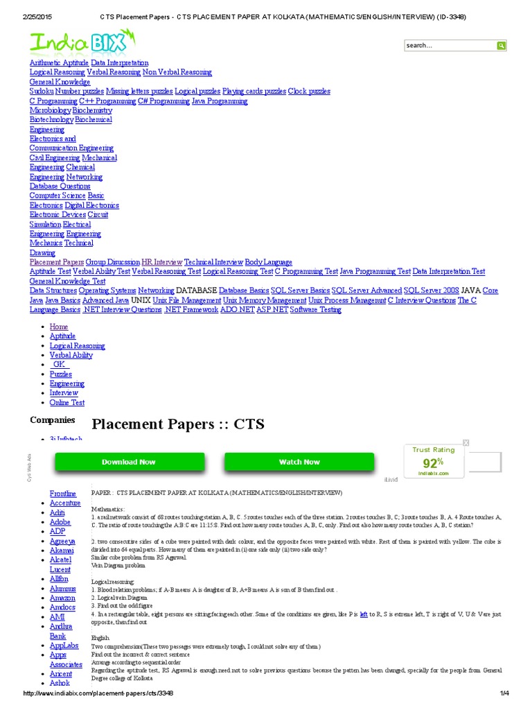 Placement Papers:: CTS: Database Java Unix | PDF | Engineering ...