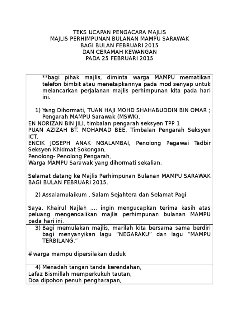 Teks Ucapan Pengacara Majlis | PDF