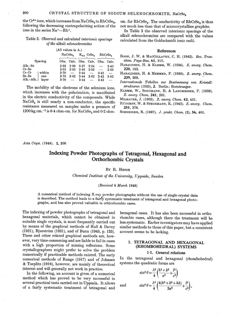 Indexing Powder Photographs of Tetragonal, Hexagonal and Orthorhombic Crystals | PDF | Summation ...