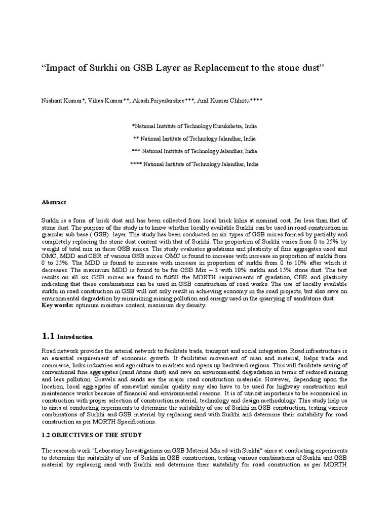 Impact of Surkhi On GSB Layer As Replacement To The Stone Dust | PDF ...