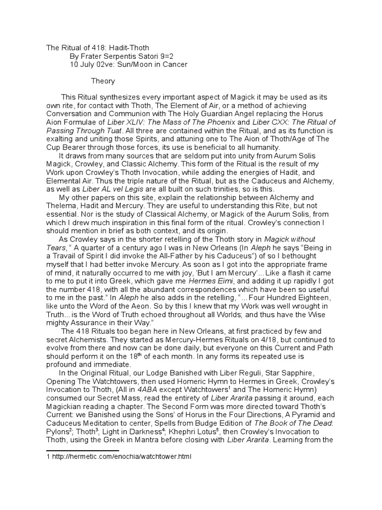 The Ritual of 418 | PDF | Magick (Thelema) | Thelema