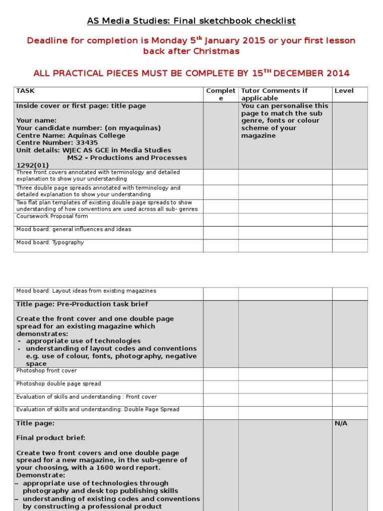 As Media Studies Checklist 2 | PDF | Communication | Teaching And Learning