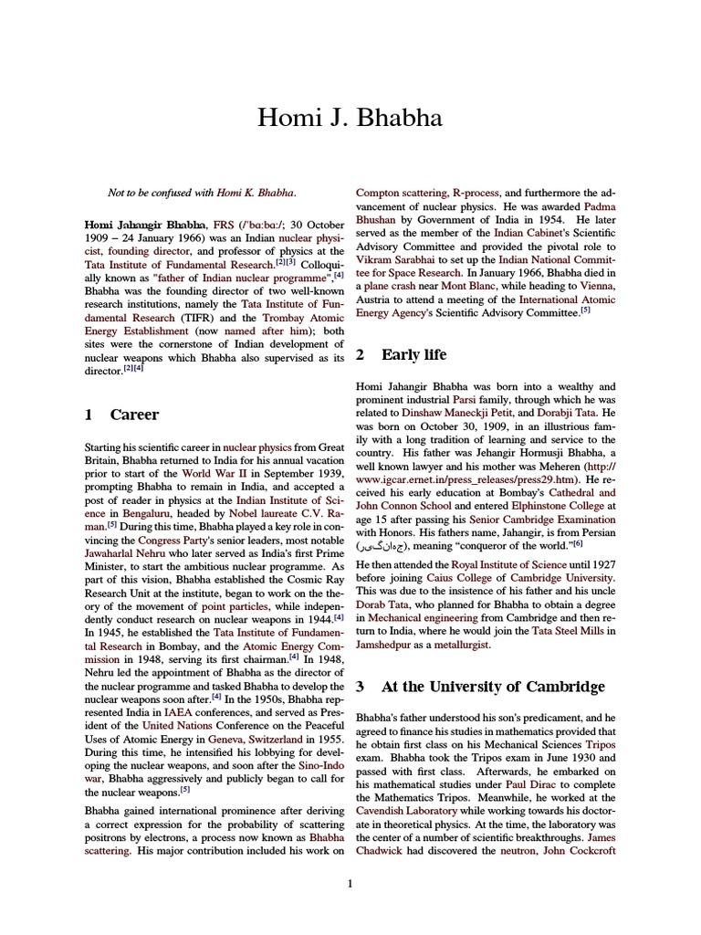 Homi J. Bhabha | PDF | Physical Sciences | Physics