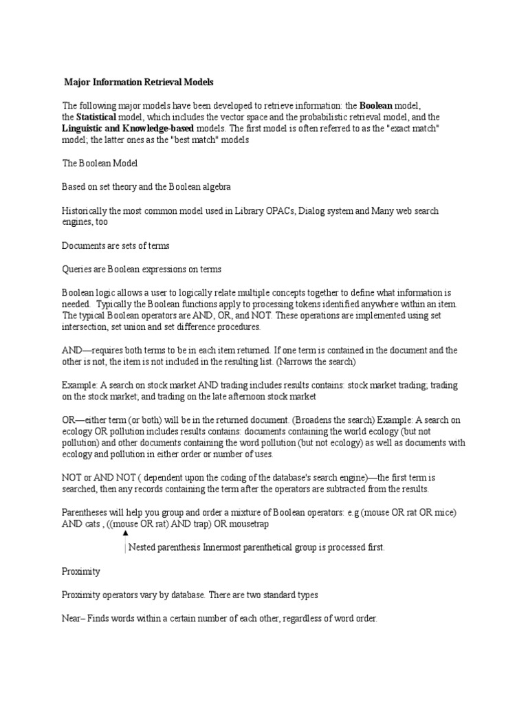 Information Retrieval Models | PDF | Information Retrieval | Boolean Algebra