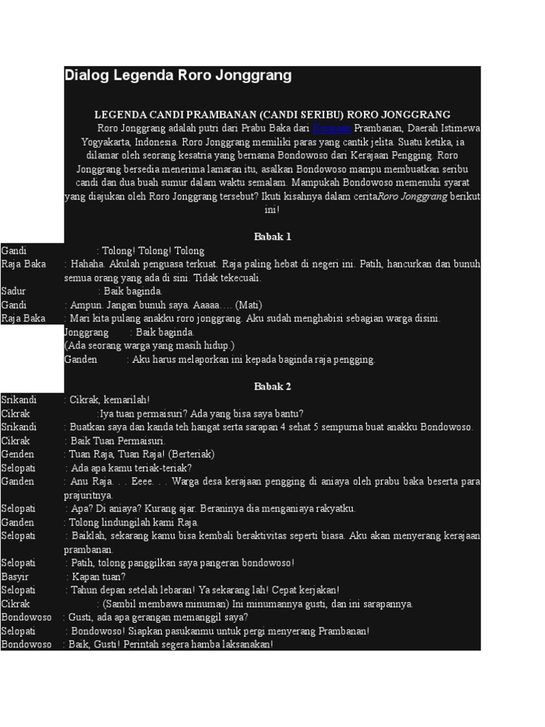 Dialog Legenda Roro Jonggrang | PDF