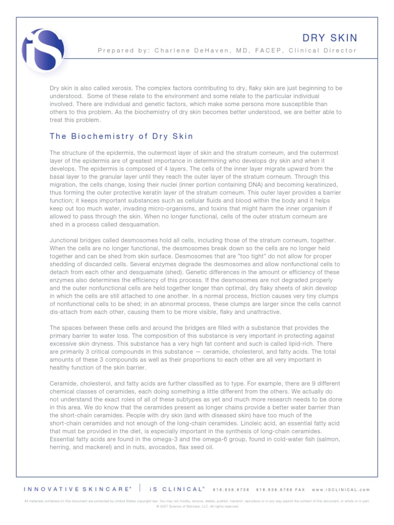 The Biochemistry of Dry Skin | PDF | Epidermis | Skin