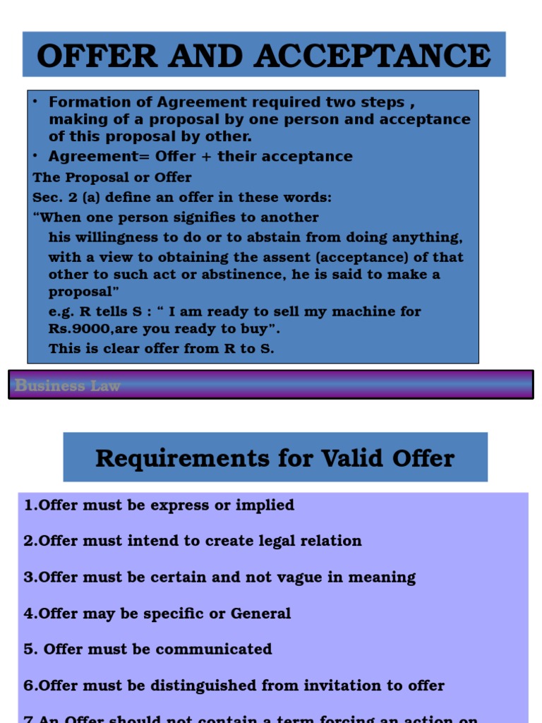 Formation of Contracts: Understanding the Requirements for a Valid Offer and Acceptance | PDF ...