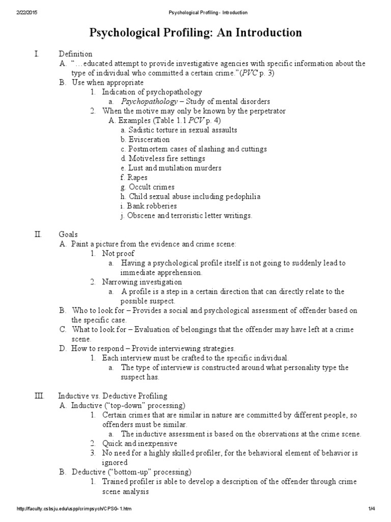 Psychological Profiling - Introduction | PDF | Offender Profiling ...