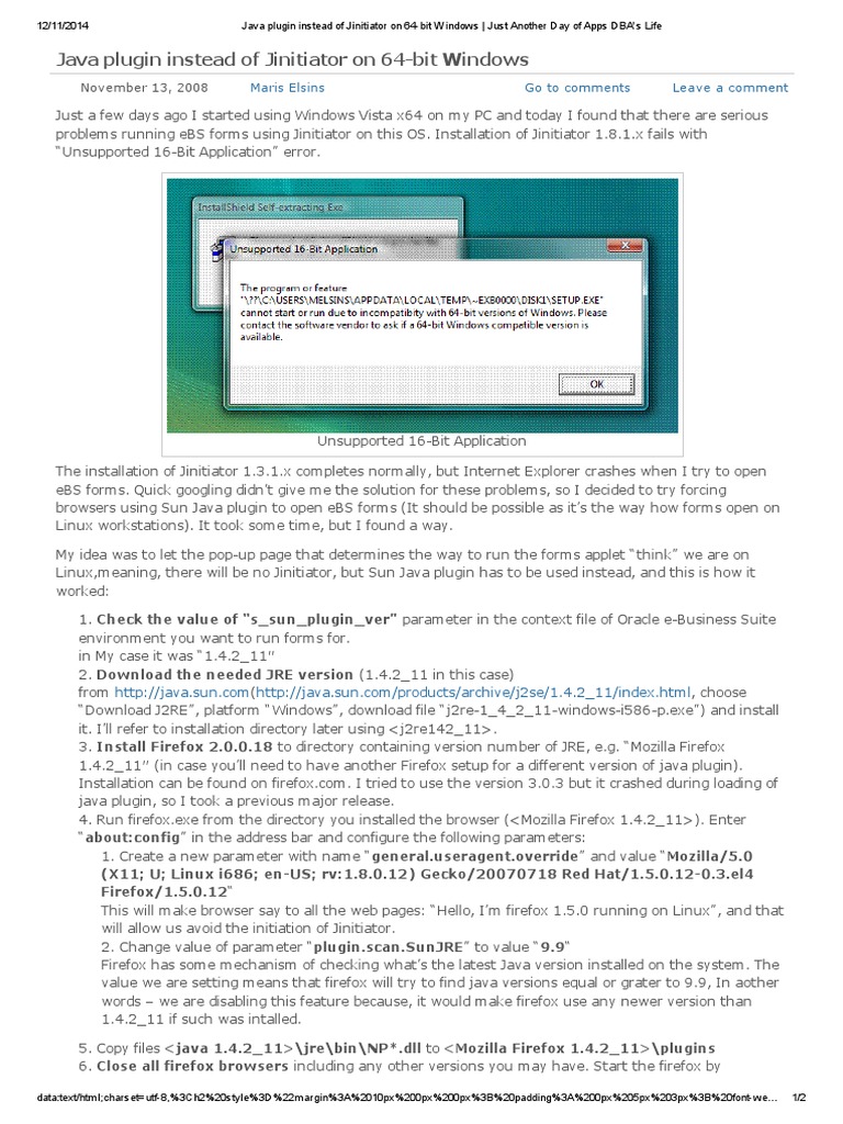 Java Plugin Instead of Jinitiator On 64-Bit Windows - Just Another Day of Apps DBA's Life | PDF ...