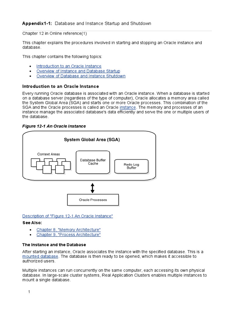 Appendix1-1: Database and Instance Startup and Shutdown: Figure 12-1 An Oracle Instance | PDF ...