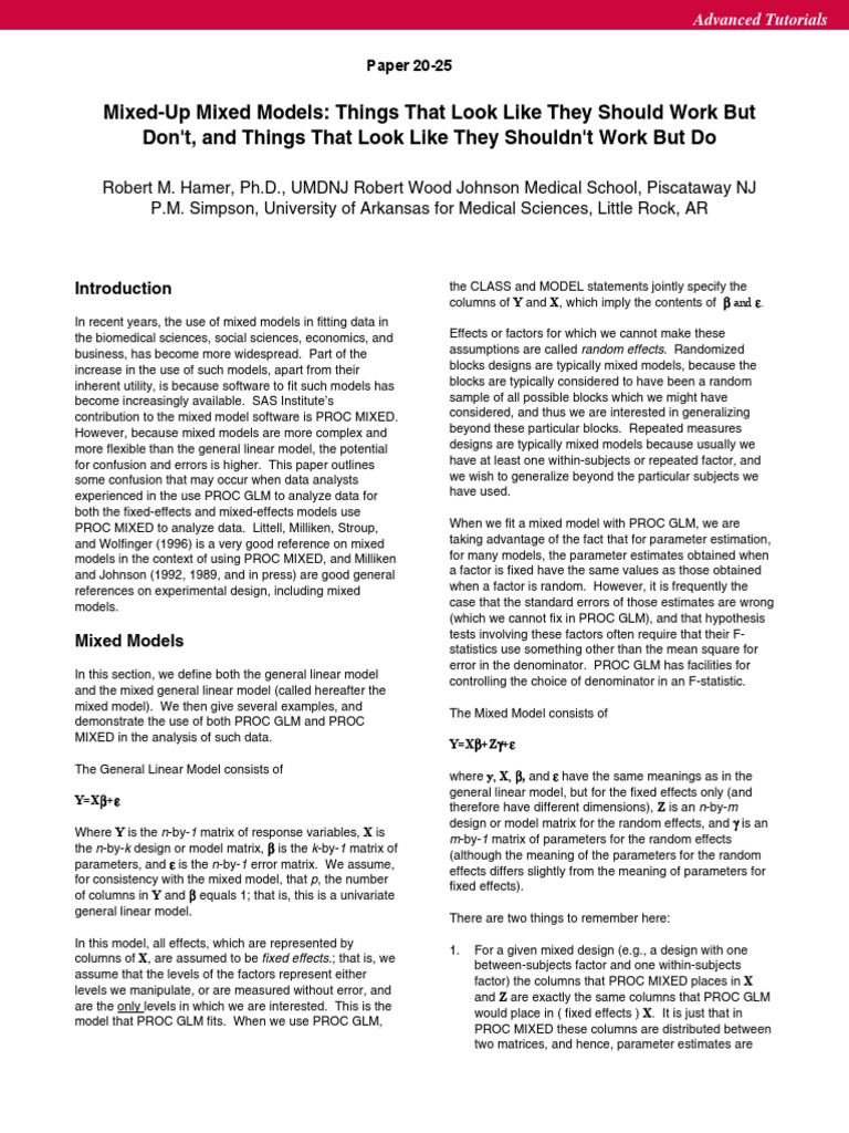 Mixed Up Mixed Models | PDF | Statistical Hypothesis Testing | Errors ...