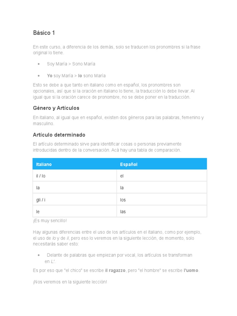 Modulo Basico 1 Italiano | PDF | Idioma italiano | Lengua española