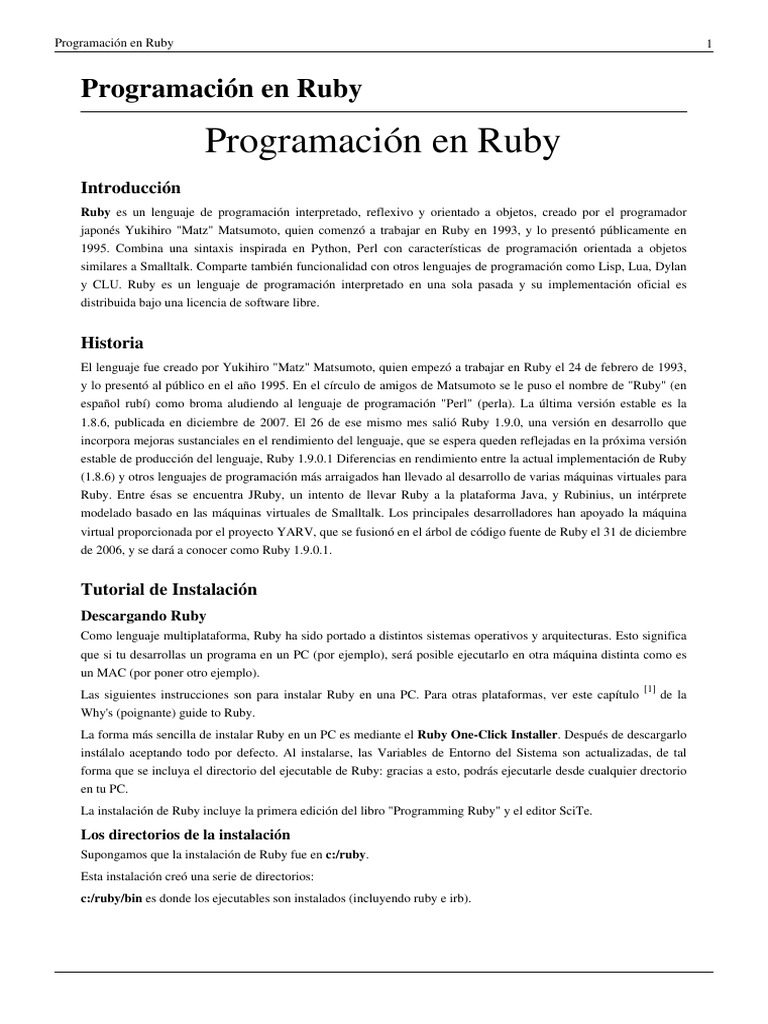 Programacion en Ruby | PDF | Ruby (lenguaje de programación) | Objeto ...