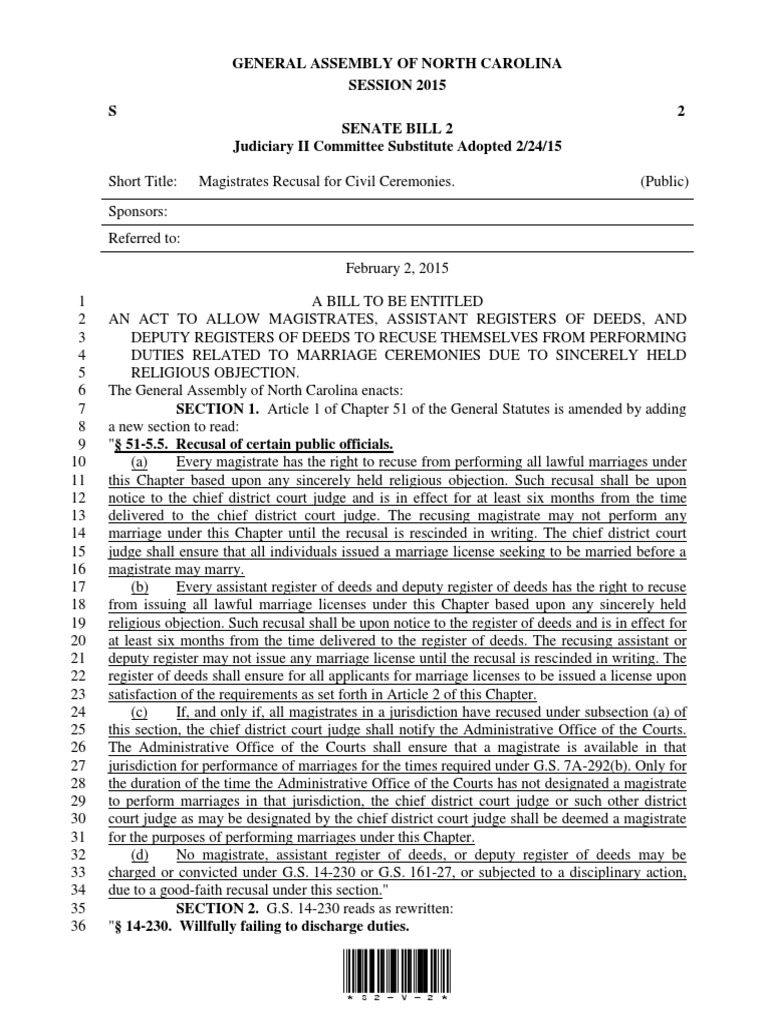 General Assembly of North Carolina SESSION 2015 S 2 Senate Bill 2 ...