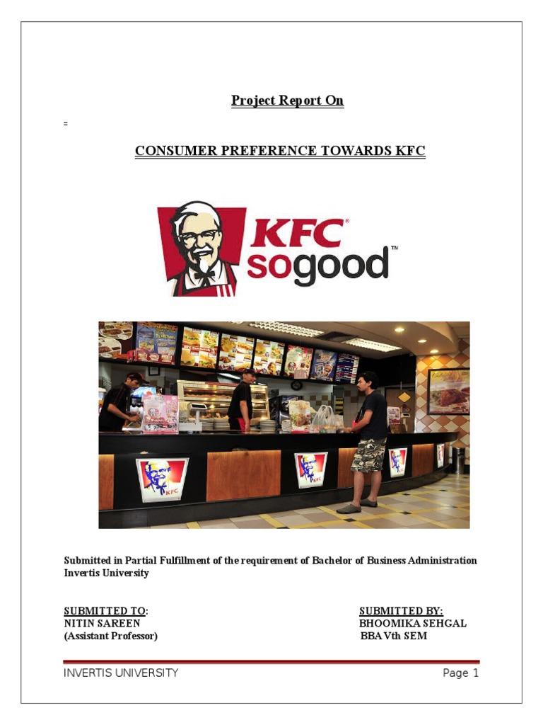 Project Report On KFC Bhoomika | PDF | Fast Food Restaurants | Fast Food