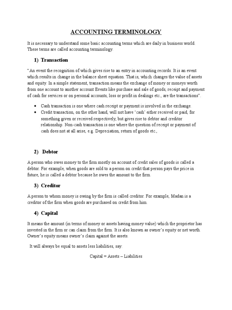 ACCOUNTING TERMS | PDF | Debits And Credits | Expense