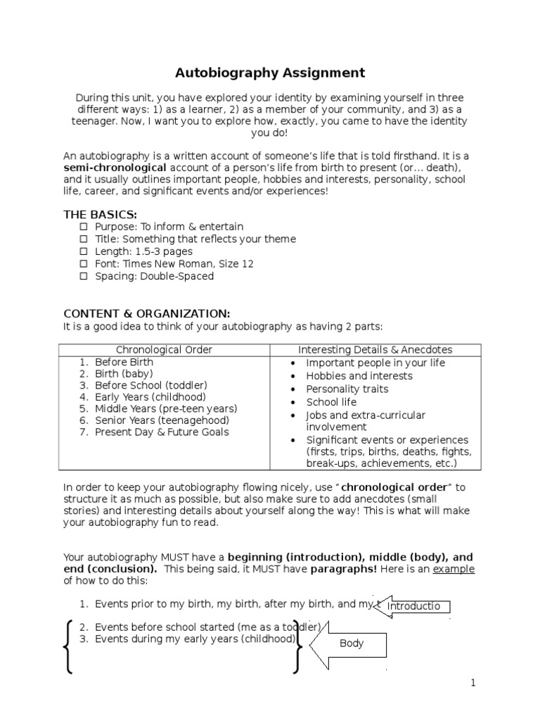 Autobiography Assignment | PDF