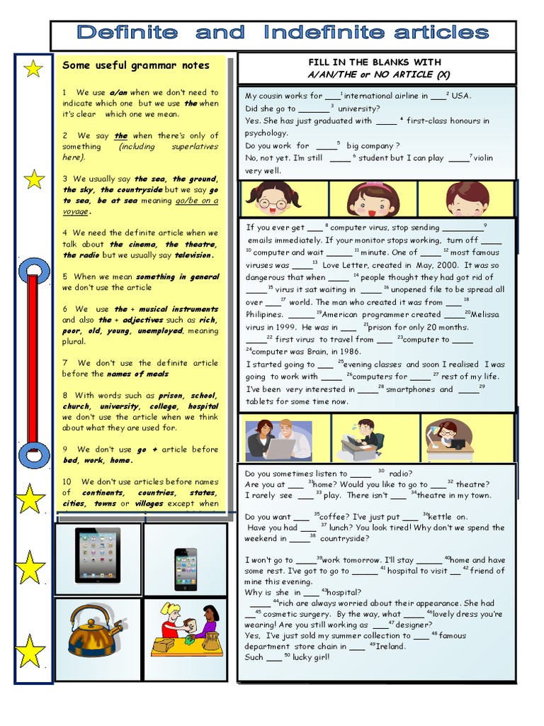 Some Useful Grammar Notes: Fill in The Blanks With A/An/The or No ...