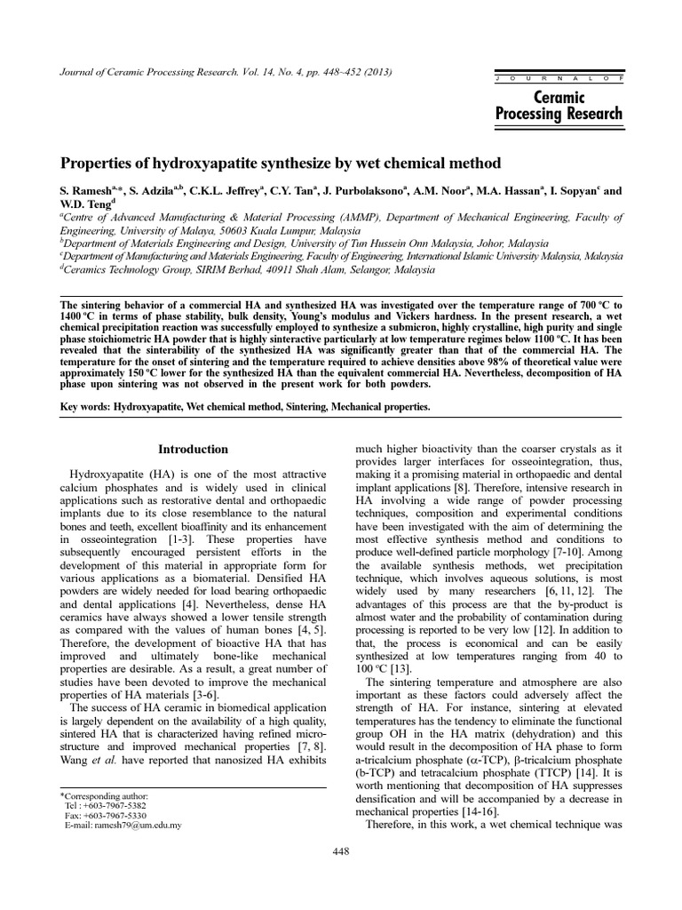 Properties of Hydroxyapatite Synthesize by Wet Chemical Method | PDF ...